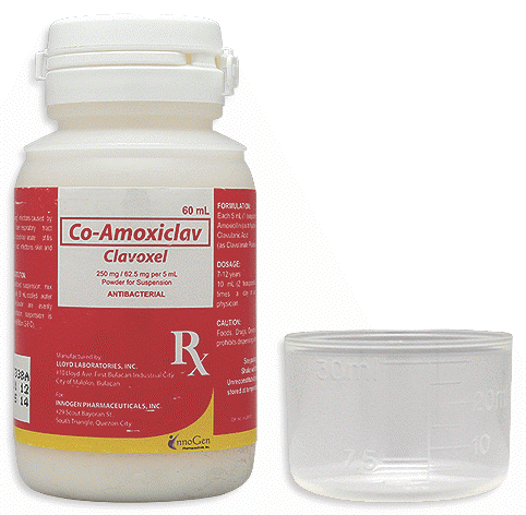 CLAVOXEL Co-Amoxiclav 250mg / 62.5mg per 5mL Powder for Suspension 60mL price in the Philippines ...